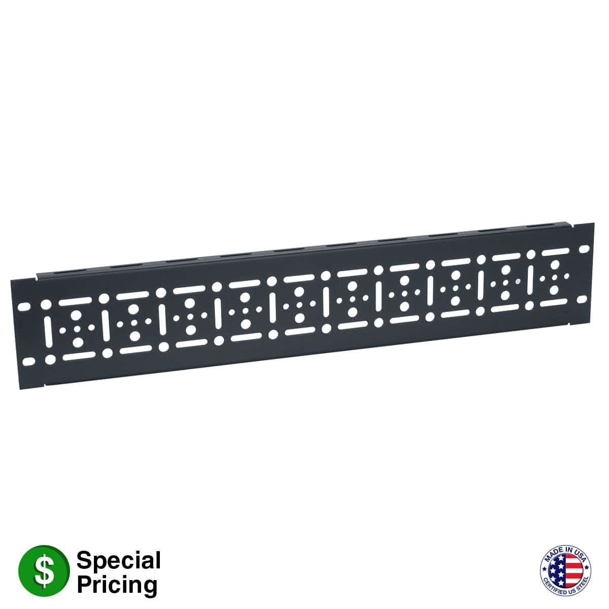19" rack horizontal-mount cable management panel with slots