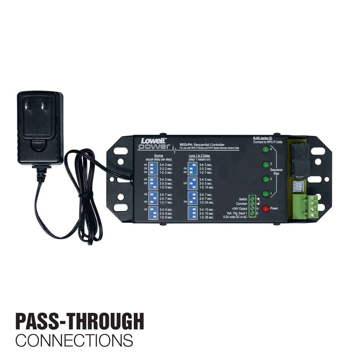 Power Sequencer with Pass-Thru RJ45 Jacks, 4 Step | Lowell Manufacturing